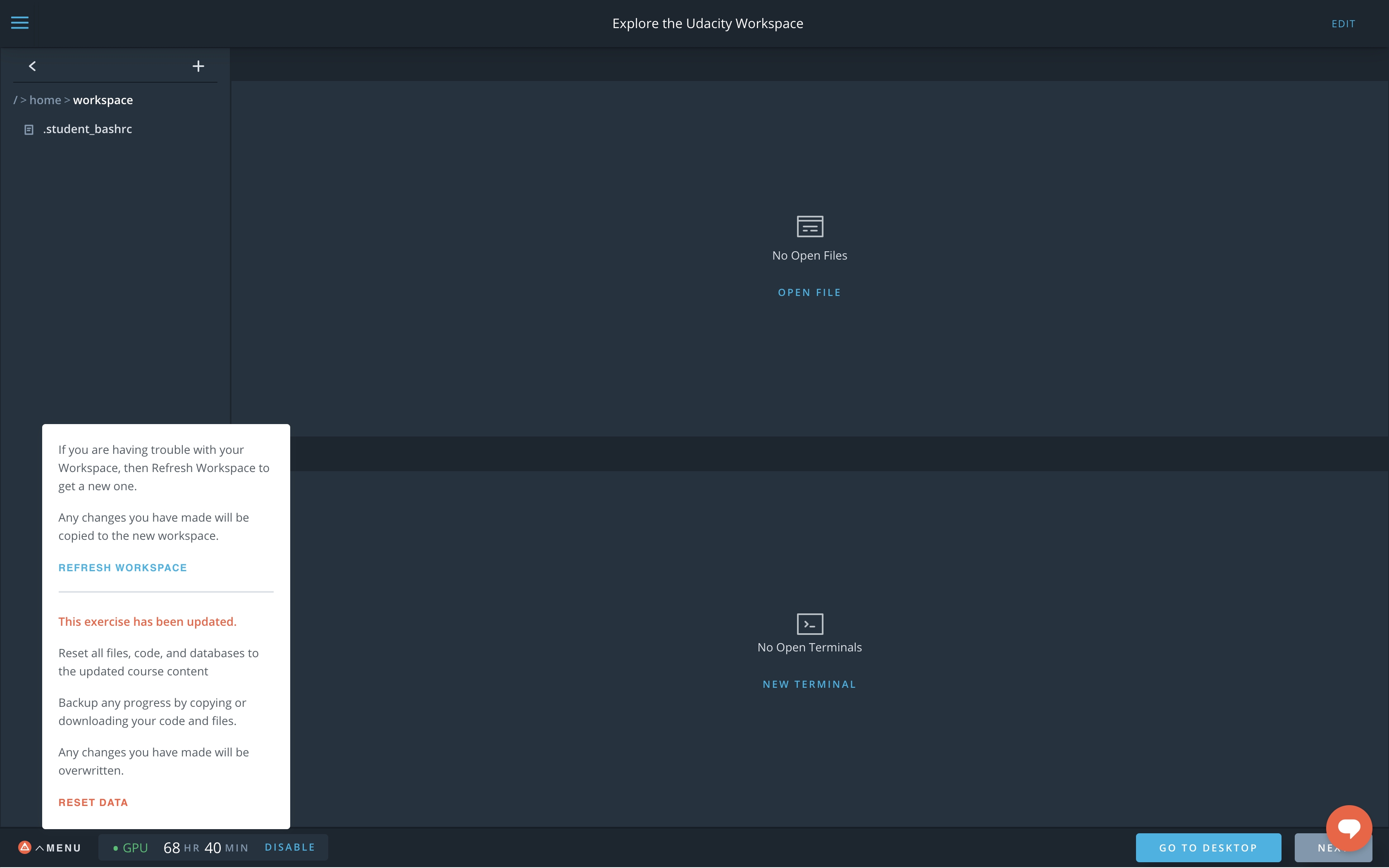 Udacity Workspace Instructions